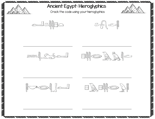 Ancient Egypt Hieroglyphics Worksheets with answers and alphabet poster ...