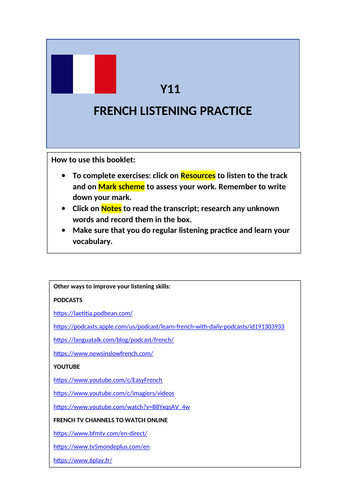 iGCSE/ GCSE French Listening practice booklet | Teaching Resources