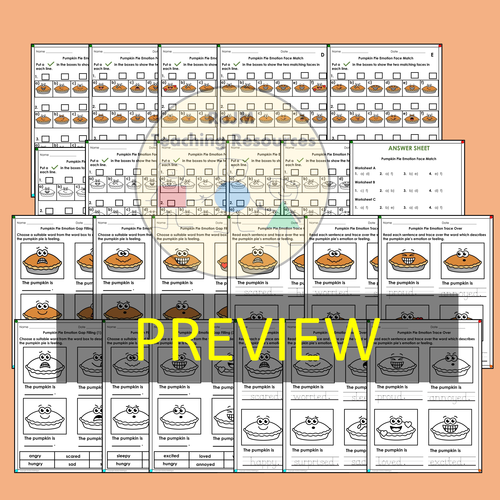 Pumpkin Pie Faces Emotions Feelings Worksheets Activities Thanksgiving ...