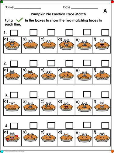 Pumpkin Pie Faces Emotions Feelings Worksheets Activities Thanksgiving ...