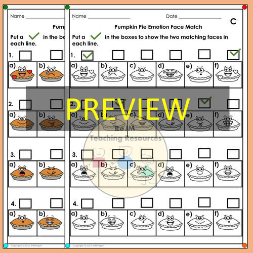 Pumpkin Pie Faces Emotions Feelings Worksheets Activities Thanksgiving ...