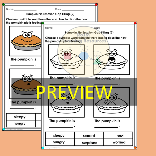 Pumpkin Pie Faces Emotions Feelings Worksheets Activities Thanksgiving ...