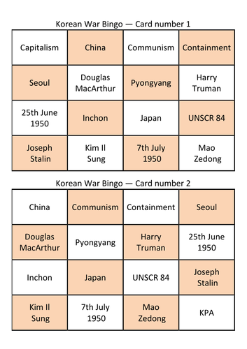 Korean War Bingo - GCSE History | Teaching Resources
