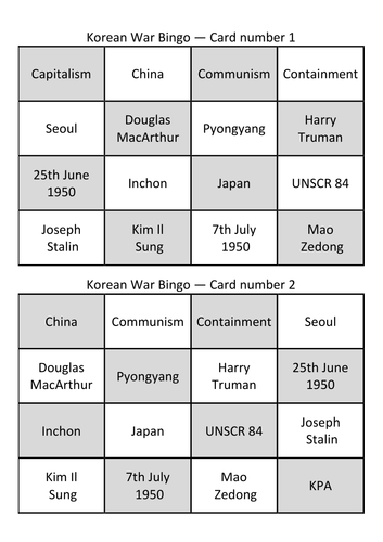 Korean War Bingo - GCSE History | Teaching Resources