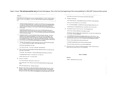 AQA GCSE English Lang Paper 1 The Old Man &the Sea Creative reading ...