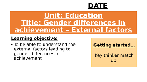 AQA A LEVEL SOCIOLOGY - EDUCATION GENDER EXTERNAL | Teaching Resources