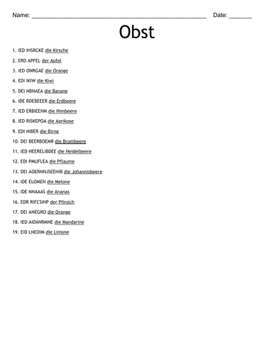 Obst - Fruit -German Puzzle Activities | Teaching Resources