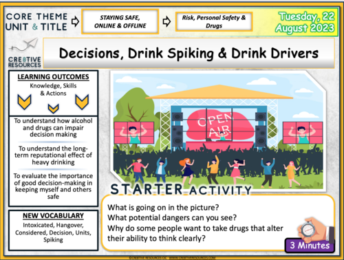 Spiking Alcohol Drink Driving + Intoxication PSHE | Teaching Resources