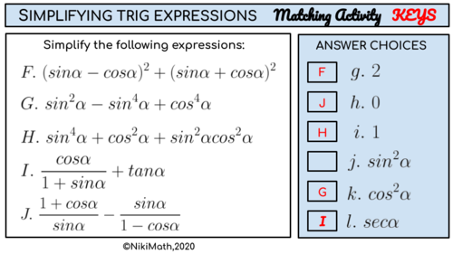 Simplifying Trigonometric Expressions - Matching Activity | Teaching ... Simplifying Trigonometric Expressions - Matching Activity | Teaching ...