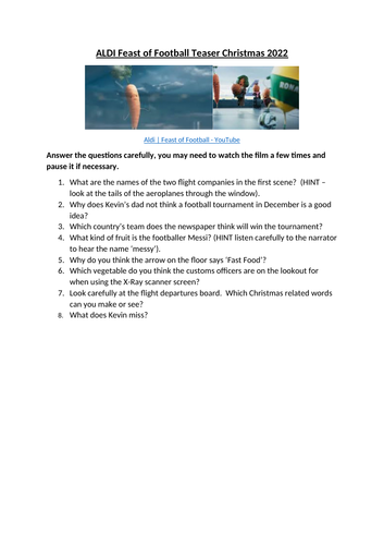 ALDI Feast of Football Christmas 2022 Reading Comprehension | Teaching ...