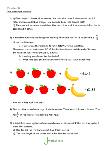 Core operations problem solving (set of worksheets) | Teaching Resources