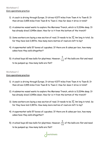 Core operations problem solving (set of worksheets) | Teaching Resources