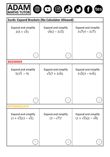 GCSE Surds Lesson Bundle | Teaching Resources
