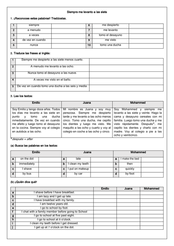 Daily Routine KS3 Spanish | Teaching Resources