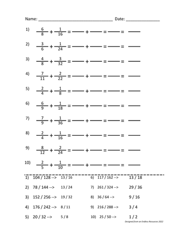 120 A4 Fraction Worksheets - Add, Subtract, Multiply and Divide ...