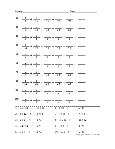 120 A4 Fraction Worksheets - Add, Subtract, Multiply and Divide ...