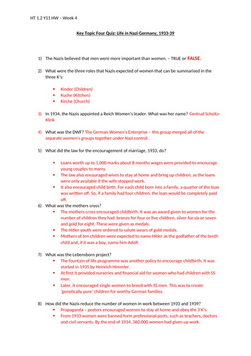Edexcel History GCSE Nazi Germany Homework Bundle | Teaching Resources