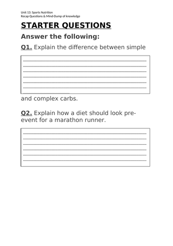 SPORTS NUTRITION WORKSHEETS | Teaching Resources