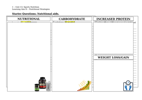 SPORTS NUTRITION WORKSHEETS | Teaching Resources