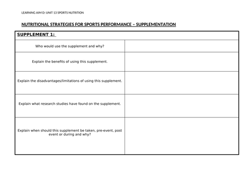 SPORTS NUTRITION WORKSHEETS | Teaching Resources