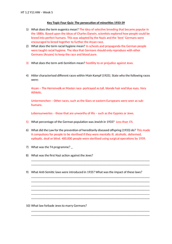 Edexcel GCSE History Nazi Germany Paper 3 Homework | Teaching Resources