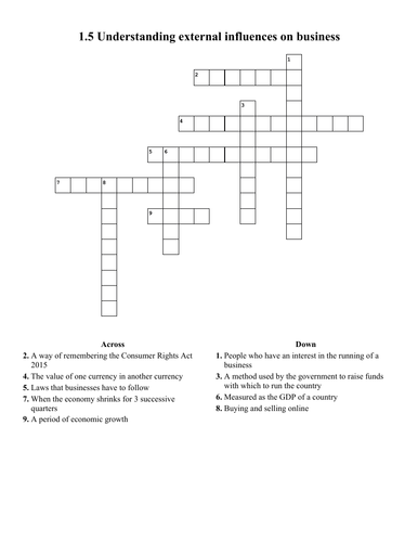 Edexcel GCSE Business Theme 1 crosswords | Teaching Resources