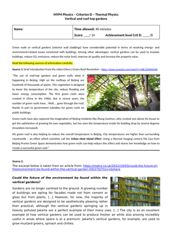 MYP4&5 Physics - Criterion D - Thermal Physics (Vertical Gardens ...