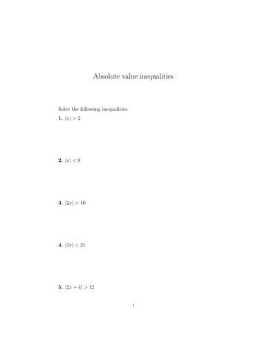 Absolute value inequalities worksheet (with solutions) | Teaching Resources