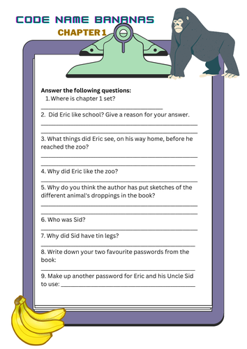 Code Name Bananas Comprehension Chapter1 | Teaching Resources