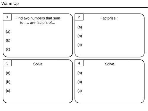 Solving Quadratics By Factorisation Teaching Resources