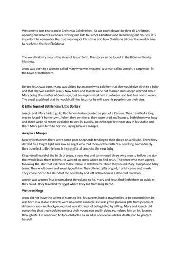 Nativity Christmas Story for readers and including song list | Teaching ...