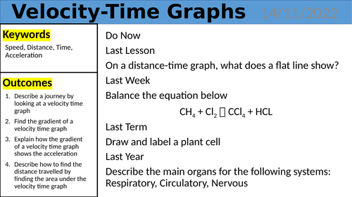 KS4 Science - Distance & Velocity Time Graphs | Teaching Resources
