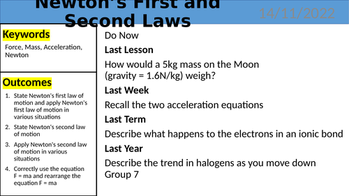 KS4 Science - Newtons 1st and 2nd Laws | Teaching Resources