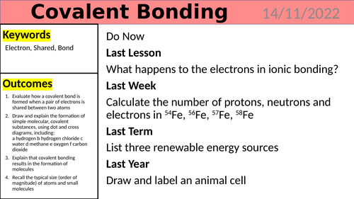 KS4 Science - Covalent Bonding | Teaching Resources