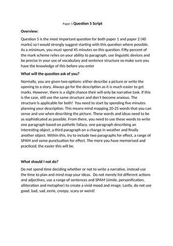 AQA English Language Step by Step guide to Question 5 Creative Writing ...