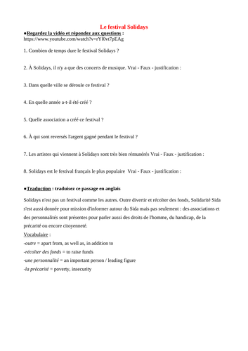 La fête de la musique et les festivals | Teaching Resources