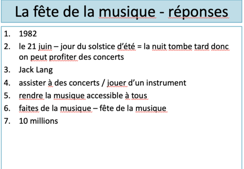 La fête de la musique et les festivals | Teaching Resources