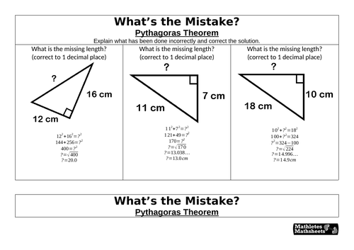 Pythagoras Theorem Scaffolded and Mistakes | Teaching Resources