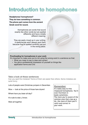 Introduction to reading homophones handout | Teaching Resources