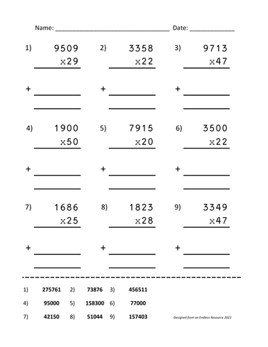 50 Long Multiplication Worksheets | Teaching Resources