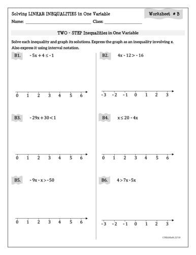 LINEAR INEQUALITIES in one variable - one, two & multi - step( 3WS, 20 ...