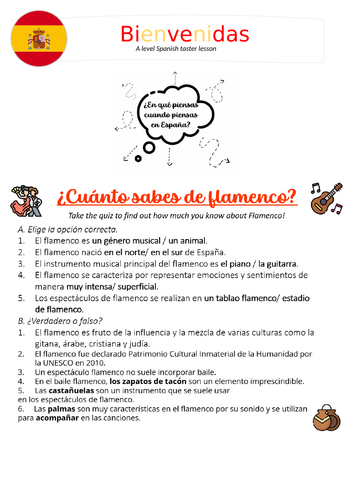 A level taster lesson, El flamenco and Rosalia | Teaching Resources