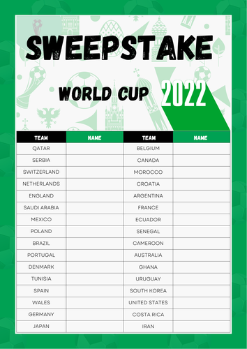 World Cup 2022 Sweepstake Game/ Football Tournament. Qatar / England ...