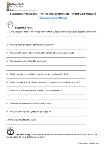 The Truman Doctrine etc - Editable Worksheets | Teaching Resources