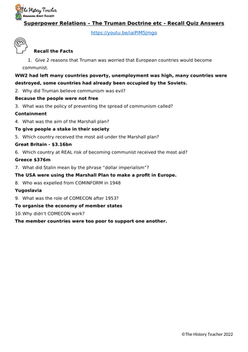 The Truman Doctrine etc - Editable Worksheets | Teaching Resources