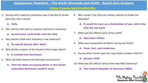 The Berlin Blockade and Airlift - Editable Worksheets | Teaching Resources