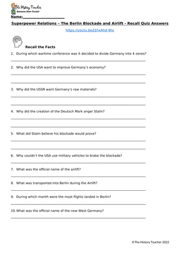 The Berlin Blockade and Airlift - Editable Worksheets | Teaching Resources