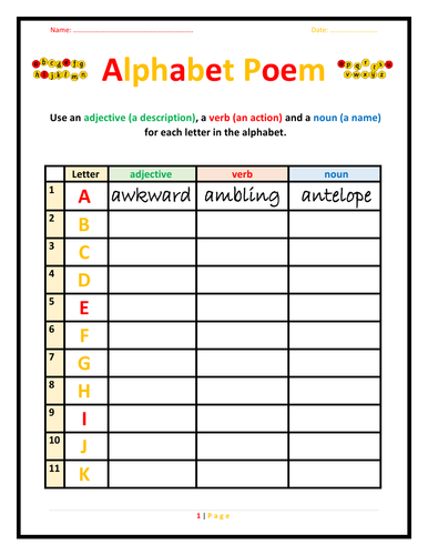 Alphabet Poem Worksheet | Teaching Resources