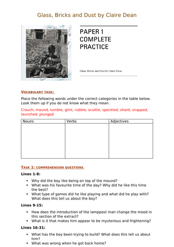 AQA GCSE English Paper 1- Glass, Bricks and Dust | Teaching Resources