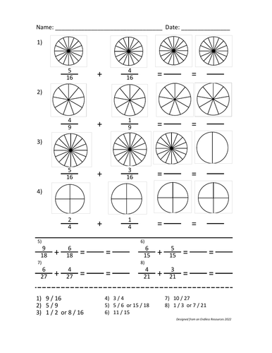40+ Fraction Worksheets - Diagrams to help with add and subtract ...